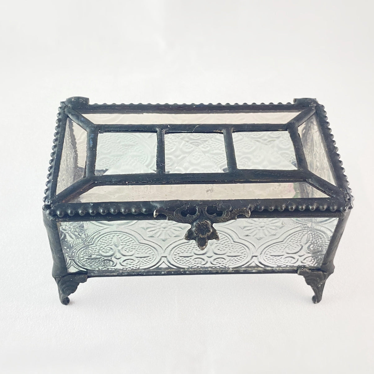 Textured Glass Decorative Keepsake Jewelry Box - Pale Champagne Top ...